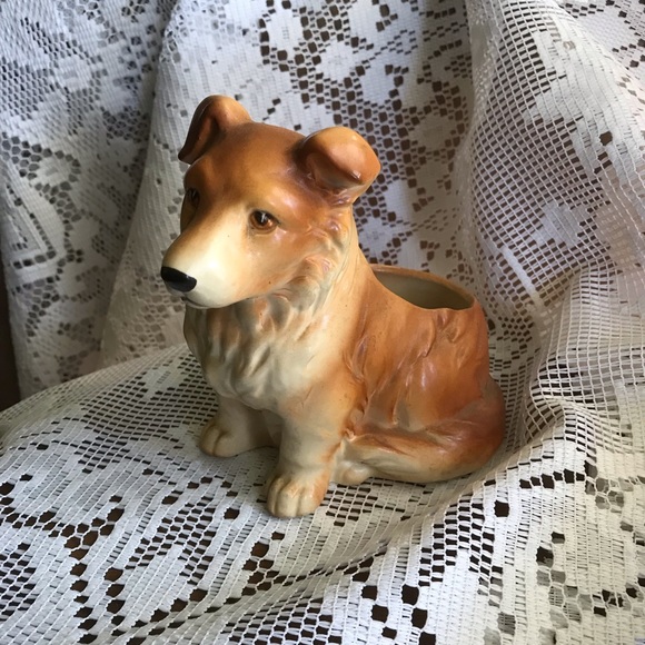 Accents | Vintage Collie Dog Planter Napco Japan W Original Sticker ...